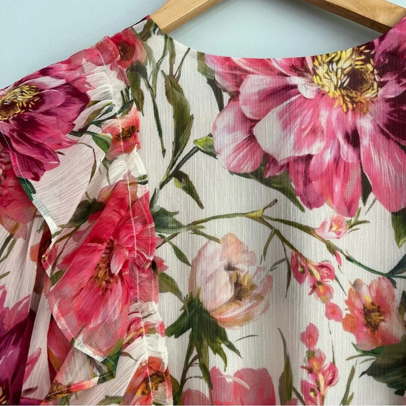 Express | Tops | Express Nwt Floral Ruffle Sheer Blouse Size Xs Pinks ...